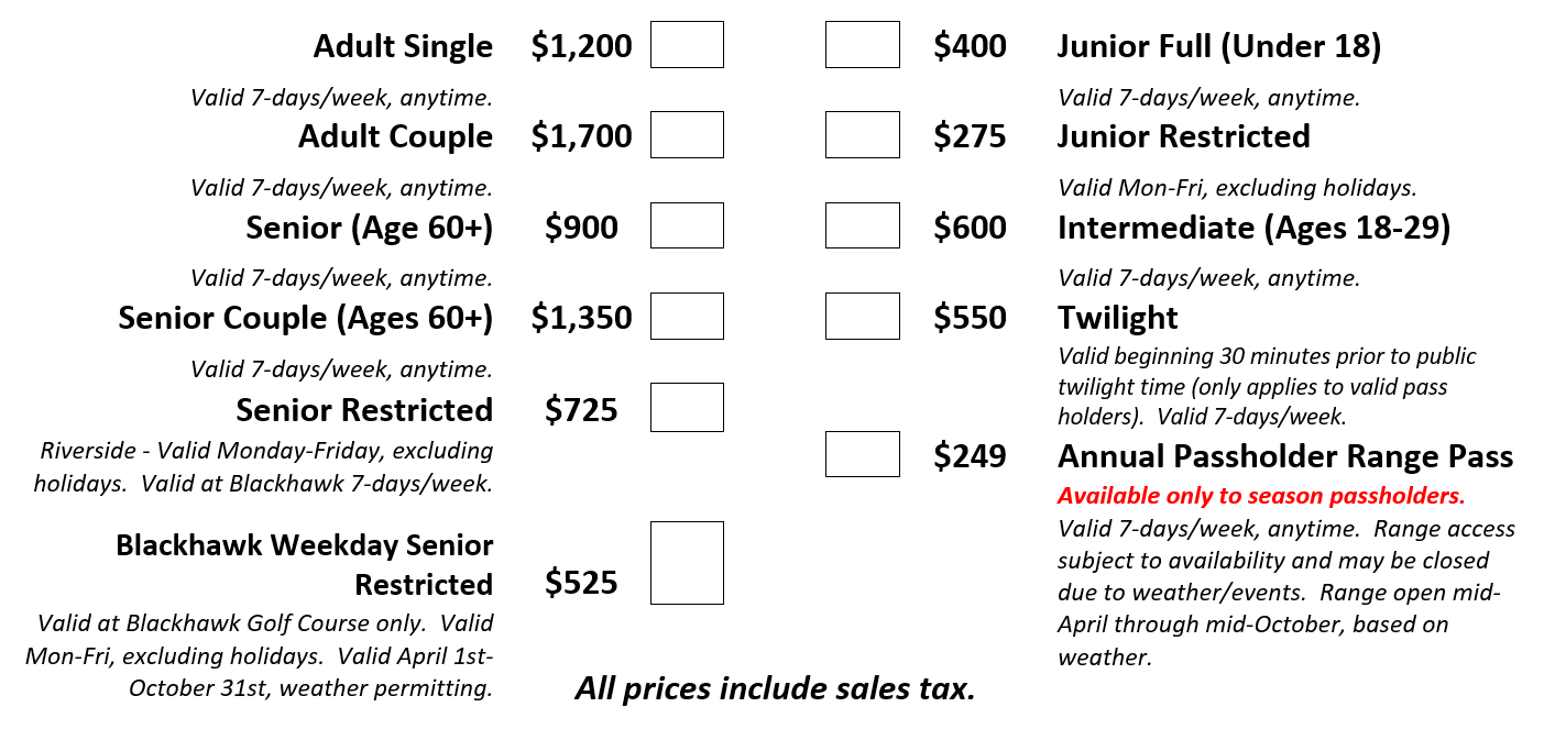 2024 Season Passes - Riverside Golf Course
